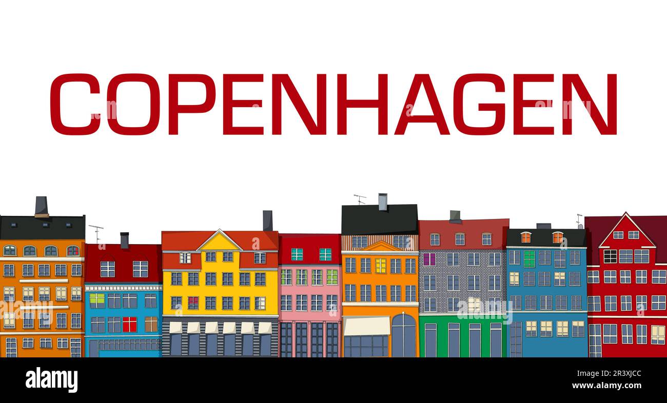 Copenhagen welcome card with city buildings skyline in colors over ...