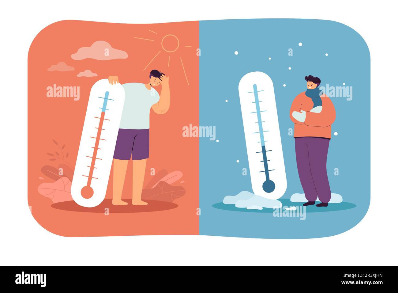 Men in cold and hot weather flat vector illustration Stock Vector Image ...