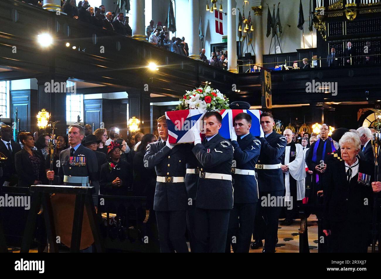 The funeral of RAF Sergeant Peter Brown at St Clement Danes Church, in ...