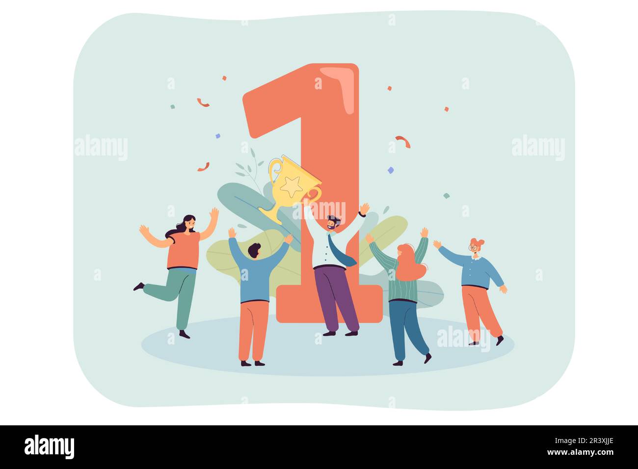 Business team taking first place and winning trophy Stock Vector Image ...