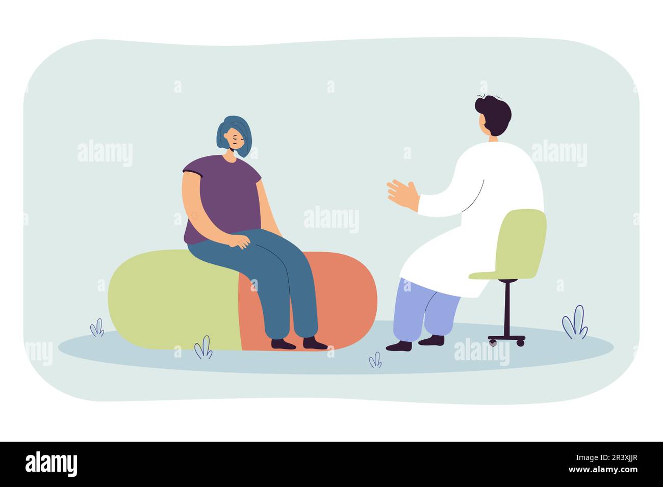 Sad woman at doctors appointment flat vector illustration Stock Vector ...