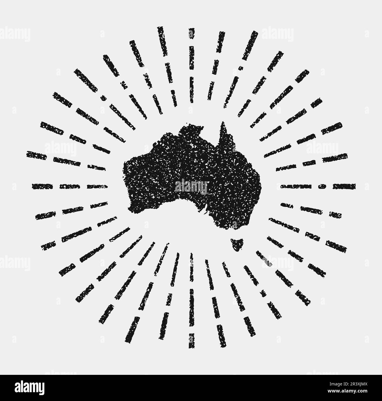 Vintage map of Australia. Grunge sunburst around the country. Black ...