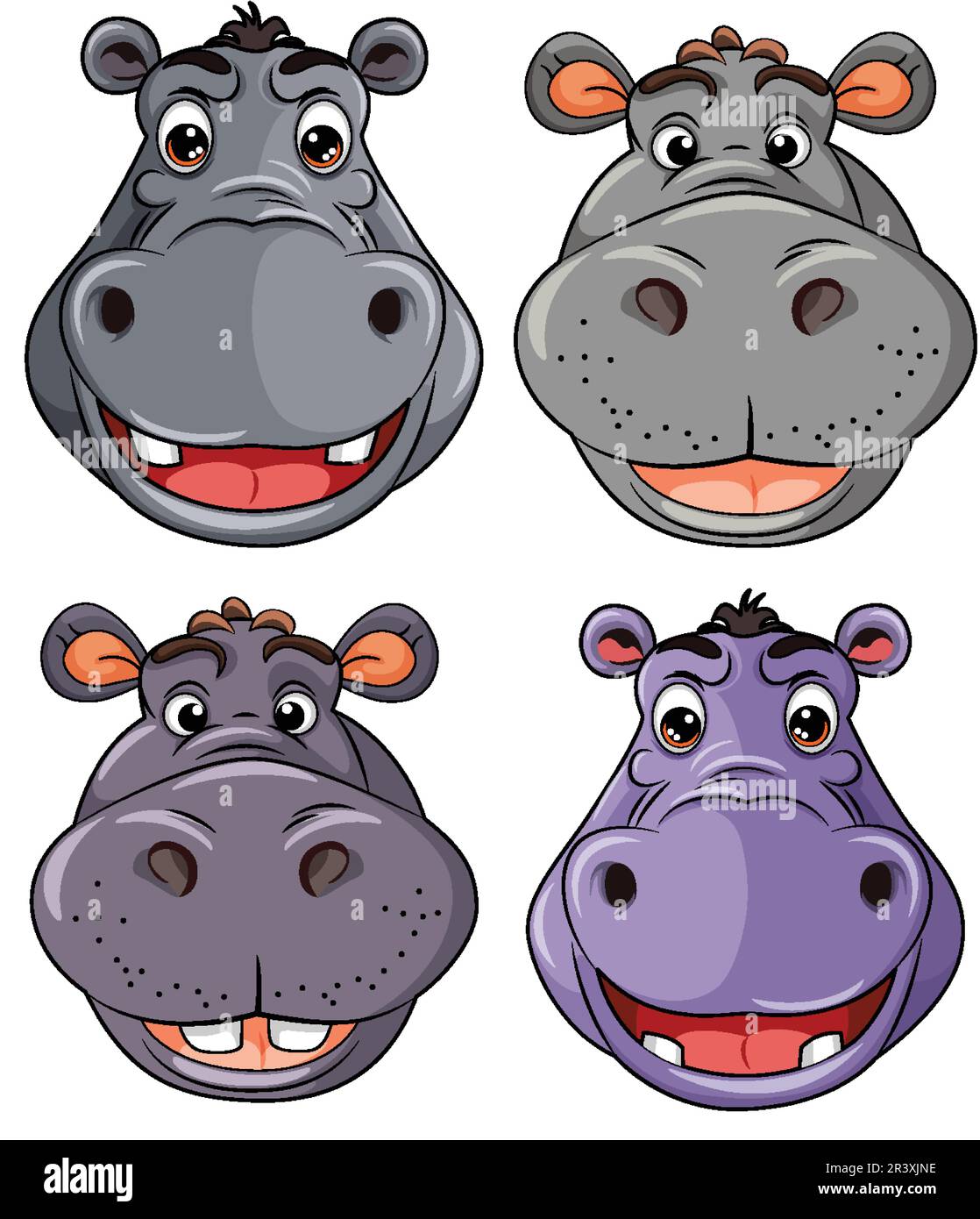 Set of hippo cartoon character illustration Stock Vector Image & Art ...