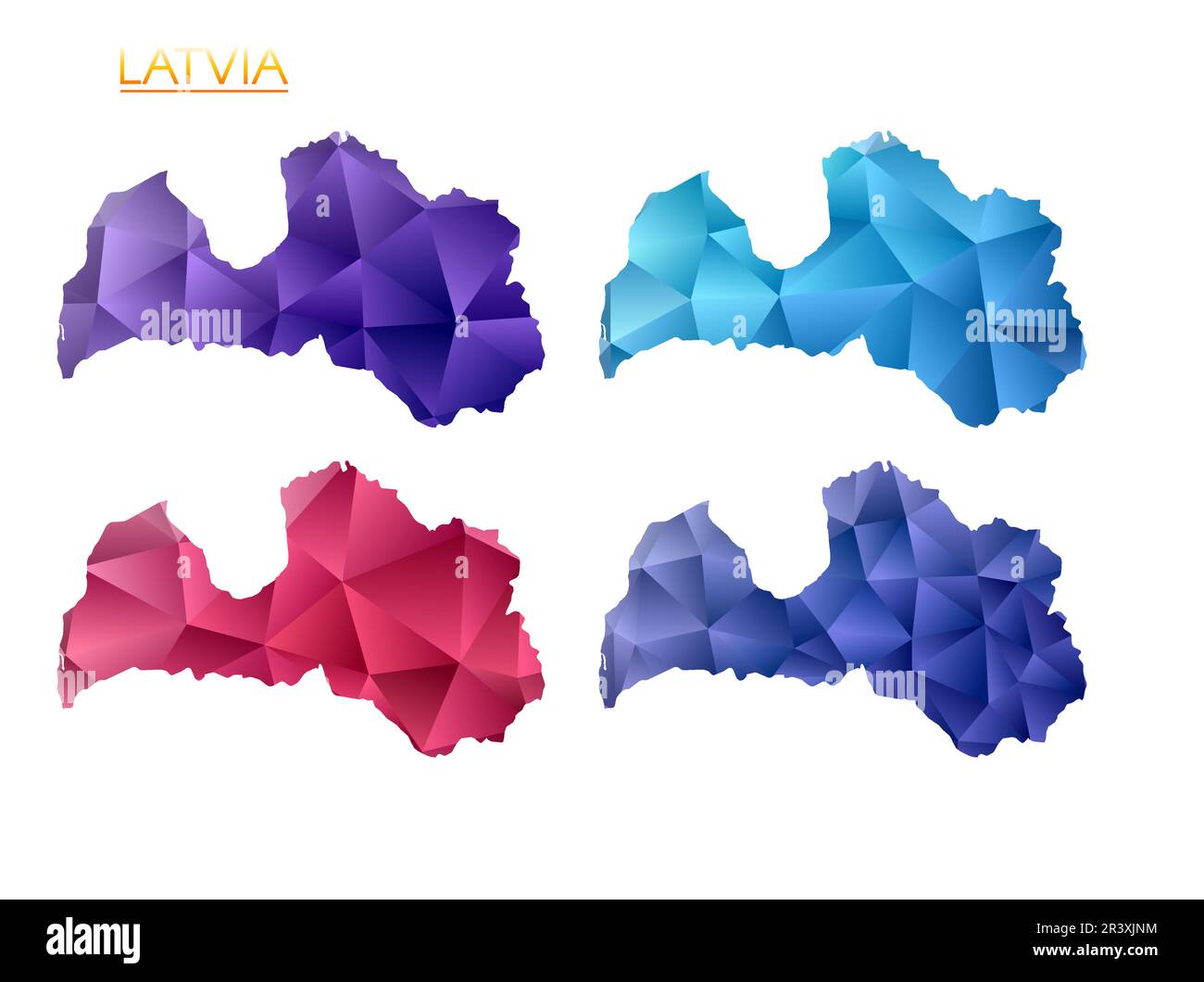 Set of vector polygonal maps of Latvia. Bright gradient map of country ...
