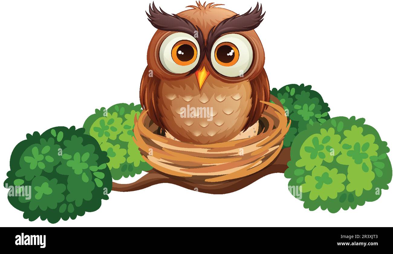 Owl in Nest Cartoon Character illustration Stock Vector Image & Art - Alamy