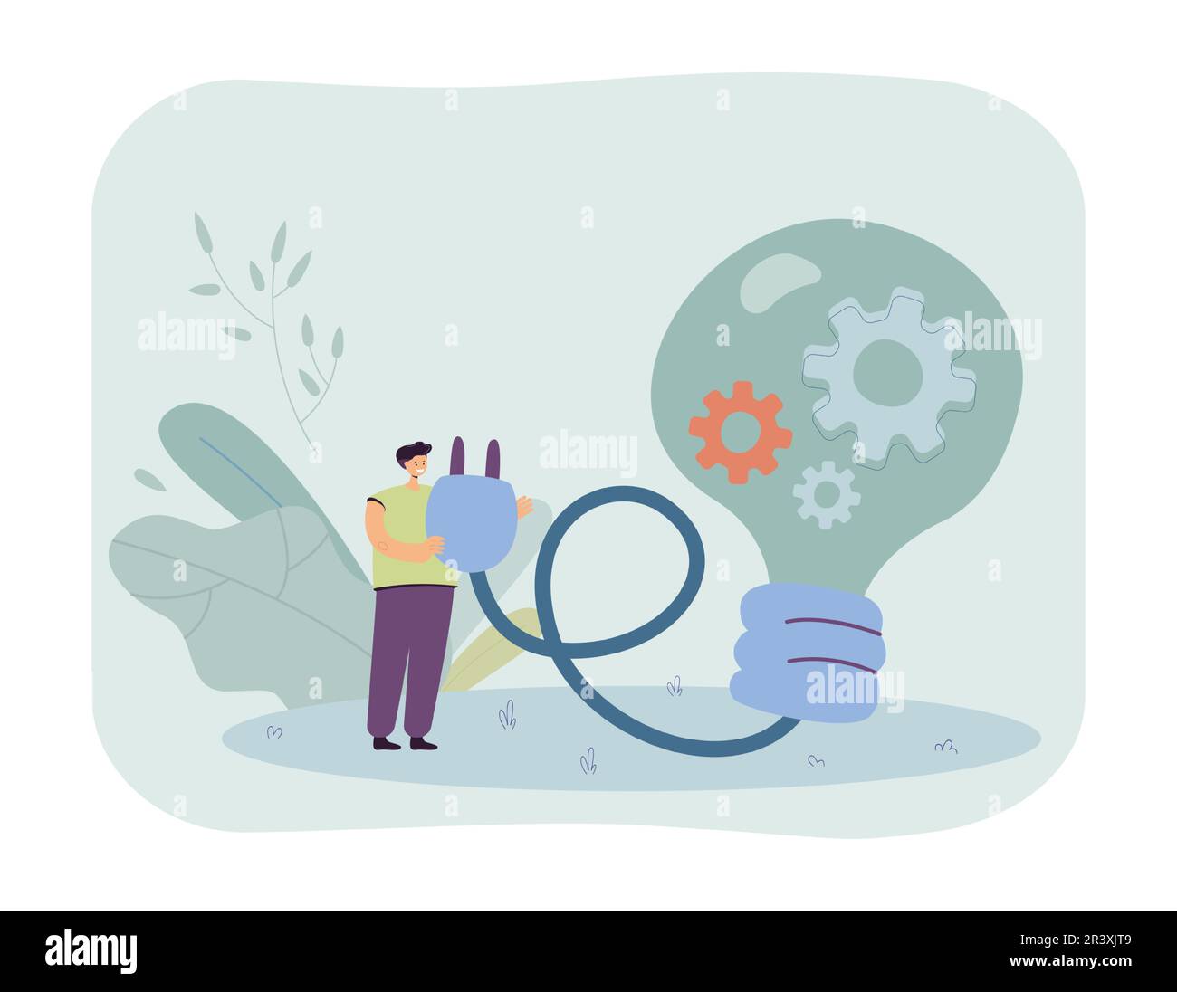 Tiny man turning on light bulb Stock Vector Image & Art - Alamy