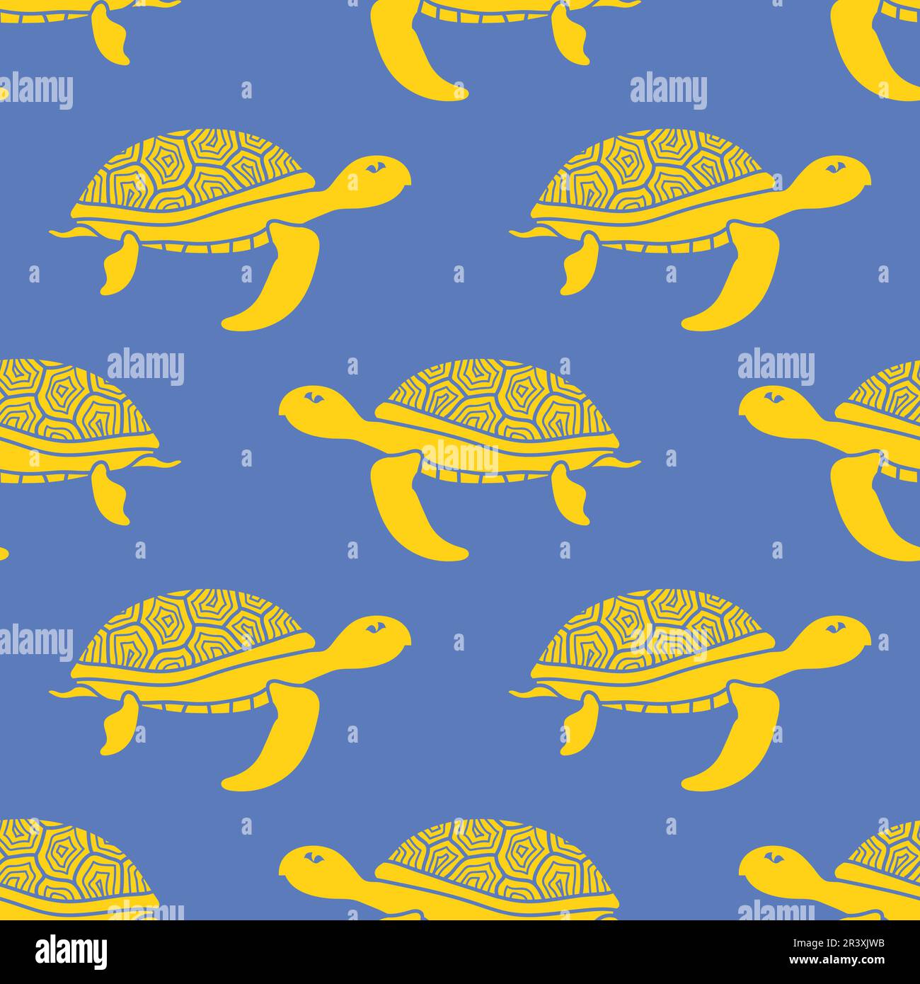 Vector Yellow Ocean Turtle Icon Seamless Pattern Isolated on Blue ...