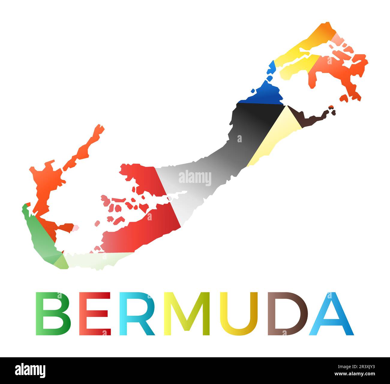 Bright colored Bermuda shape. Multicolor geometric style island logo ...