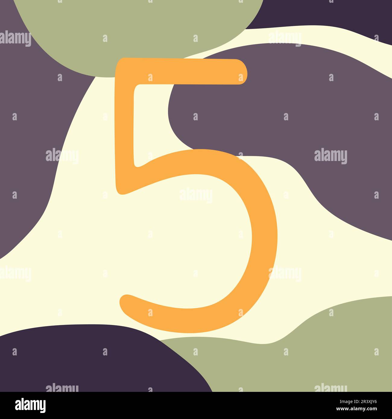 Hand drawn background with number five and abstract shapes. Vector ...