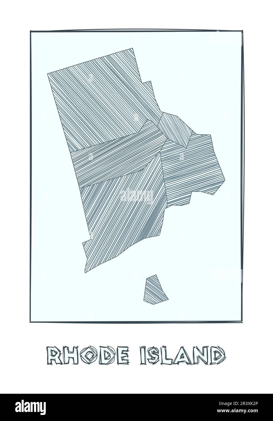 Sketch map of Rhode Island. Grayscale hand drawn map of the us state ...