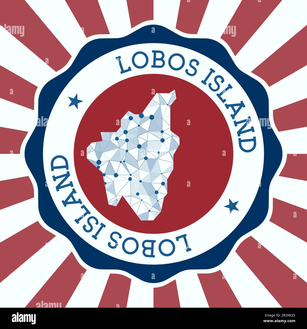 Lobos Island Badge. Round logo of island with triangular mesh map and ...