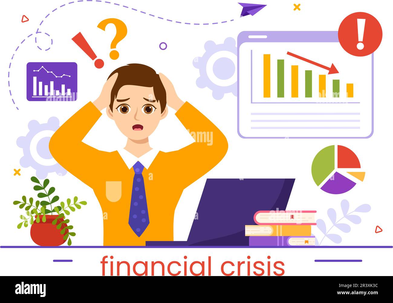 Financial Crisis Vector Illustration with Bankruptcy, Collapse of the ...