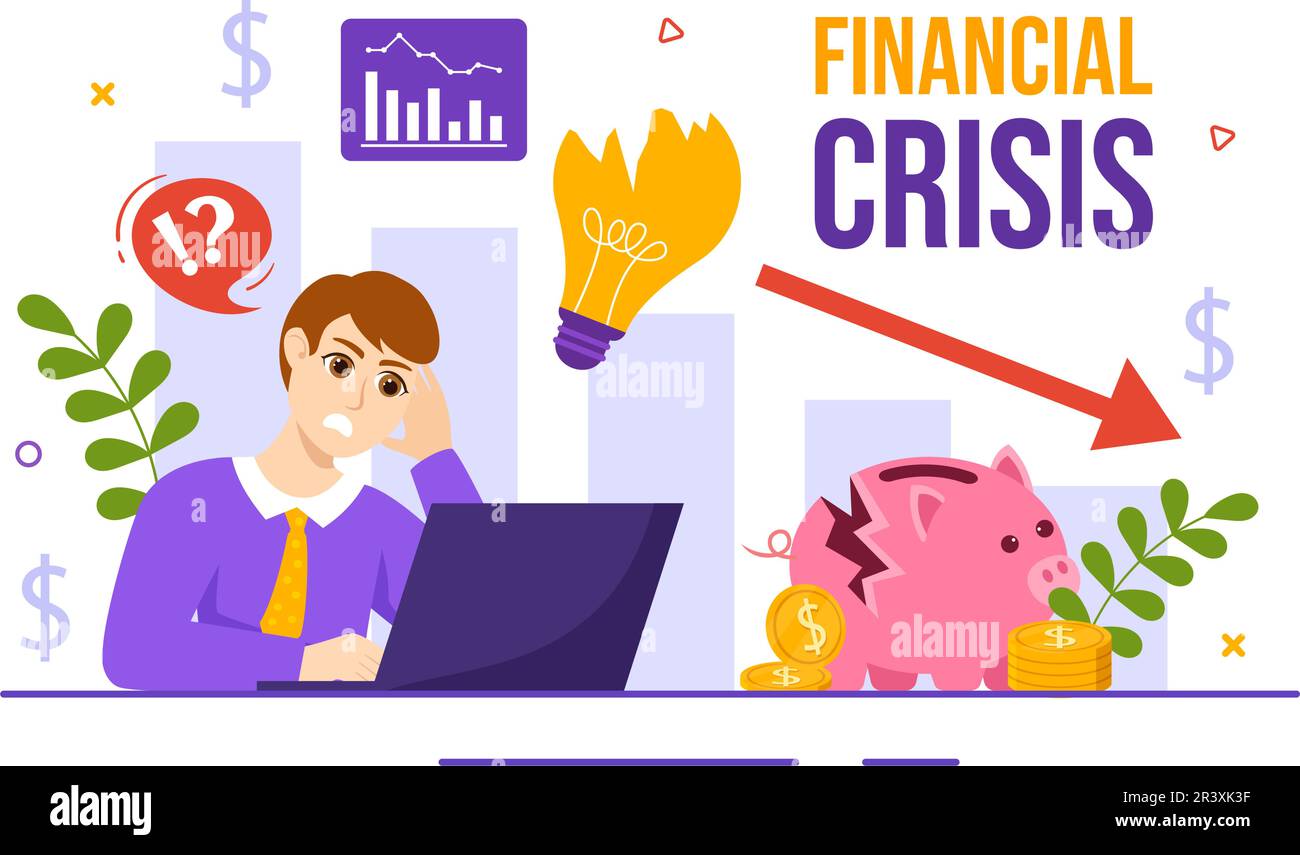 Financial Crisis Vector Illustration with Bankruptcy, Collapse of the ...