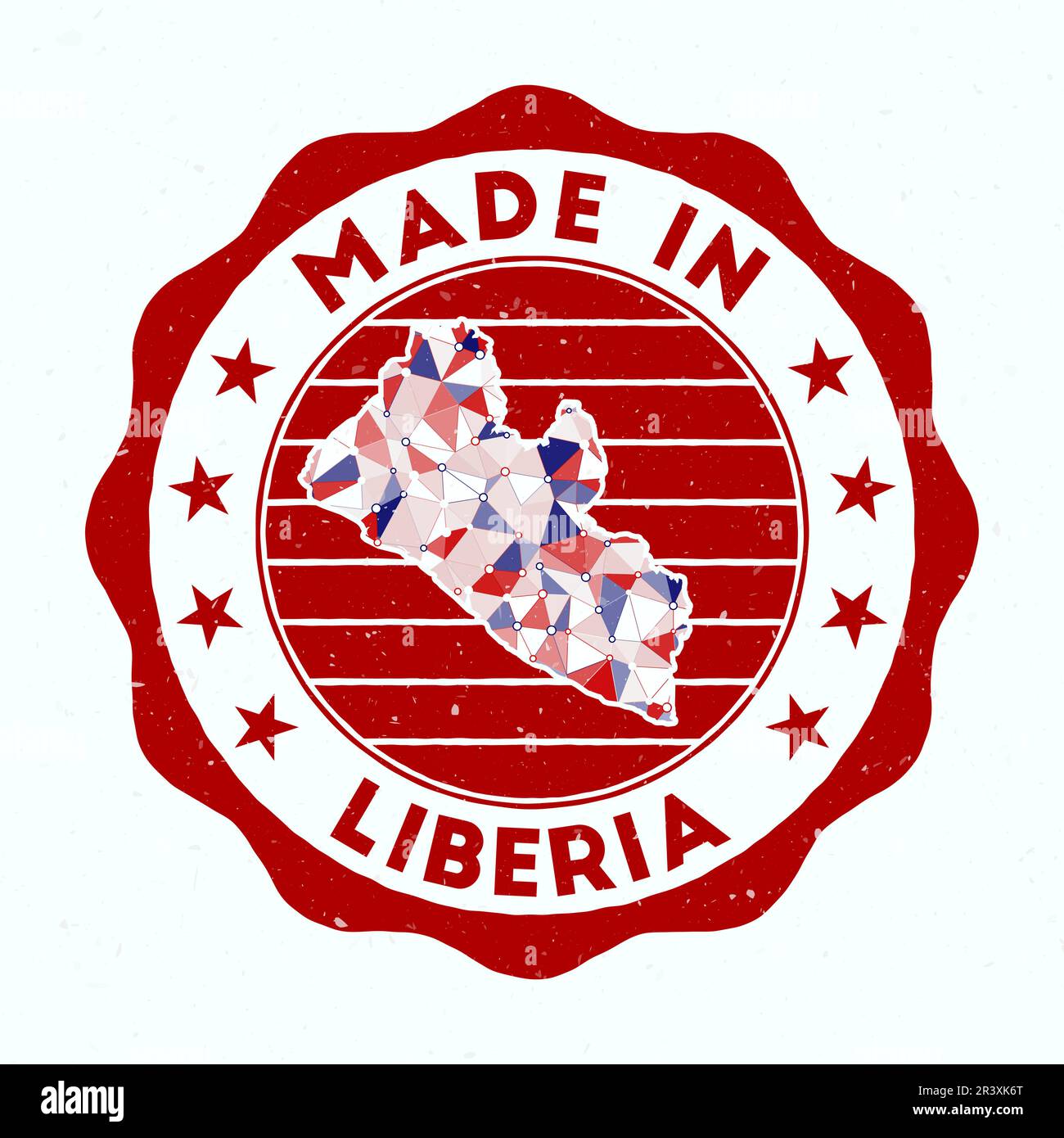 Made In Liberia. Country round stamp. Seal of Liberia with border shape ...
