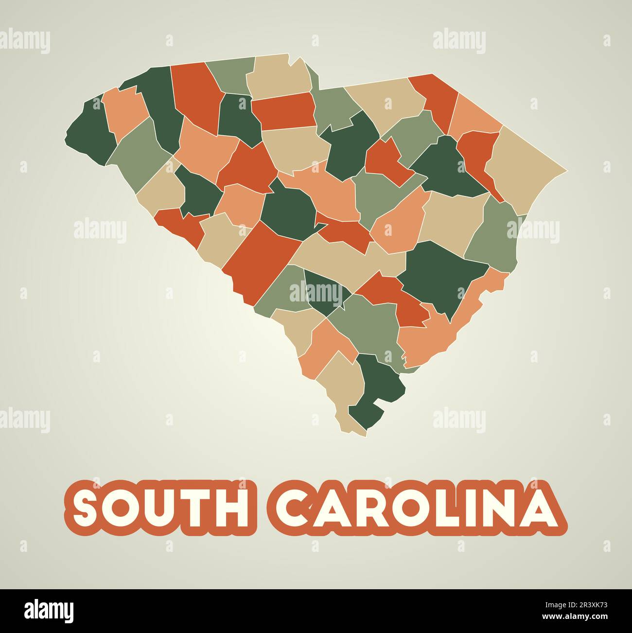 South Carolina poster in retro style. Map of the US state with regions ...