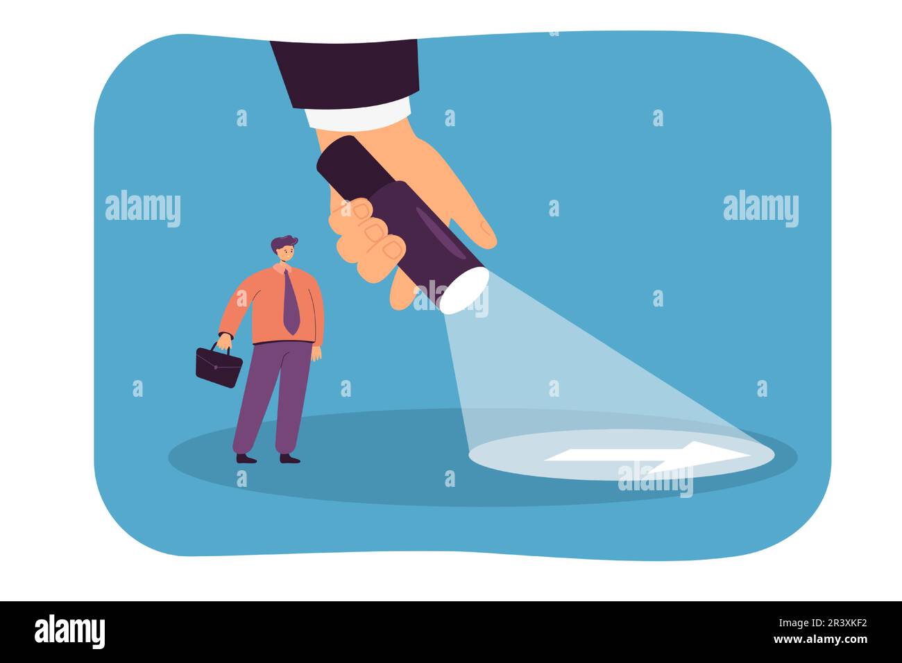 Giant hand shining flashlight in front of businessman Stock Vector ...
