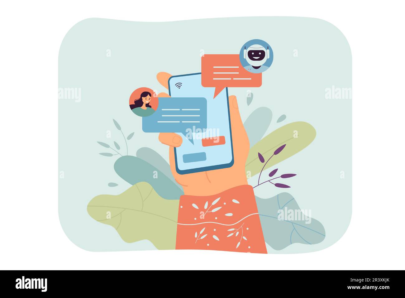 Woman chatting with online chat bot flat vector illustration Stock ...