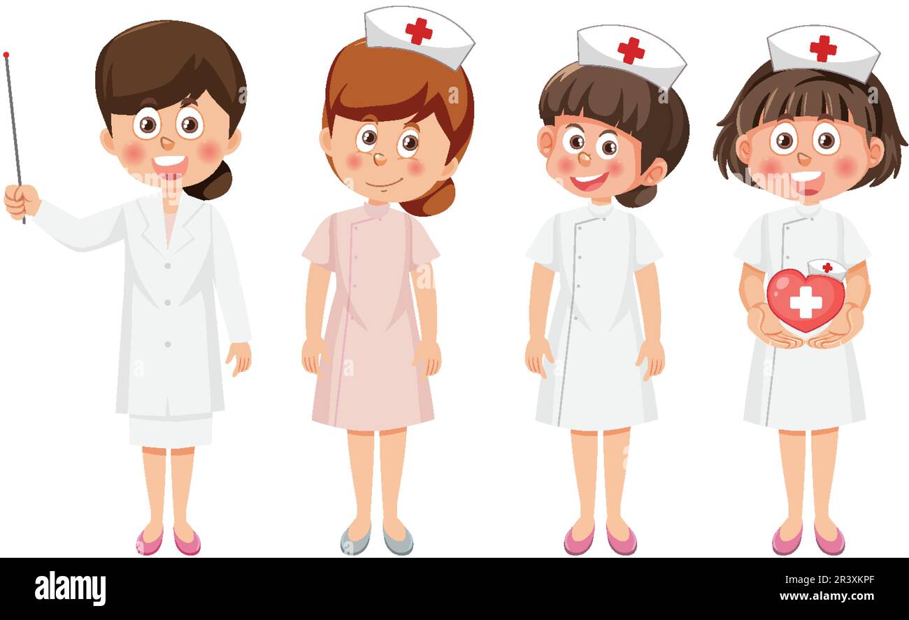 Cute Nurse Cartoon Characters Set illustration Stock Vector Image & Art ...