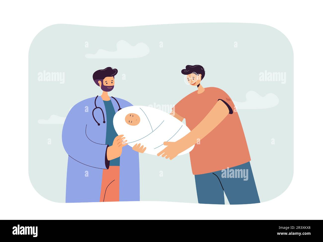 Cartoon doctor giving newborn baby to happy father Stock Vector Image ...