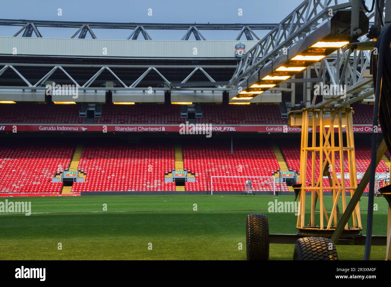 Grow Lights on grass football pitch at Anfield home of Liverpool FC ...