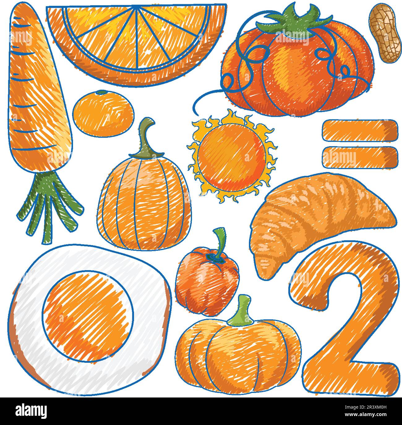 Orange objects in Pencil Colour Sketch Simple Style illustration Stock ...