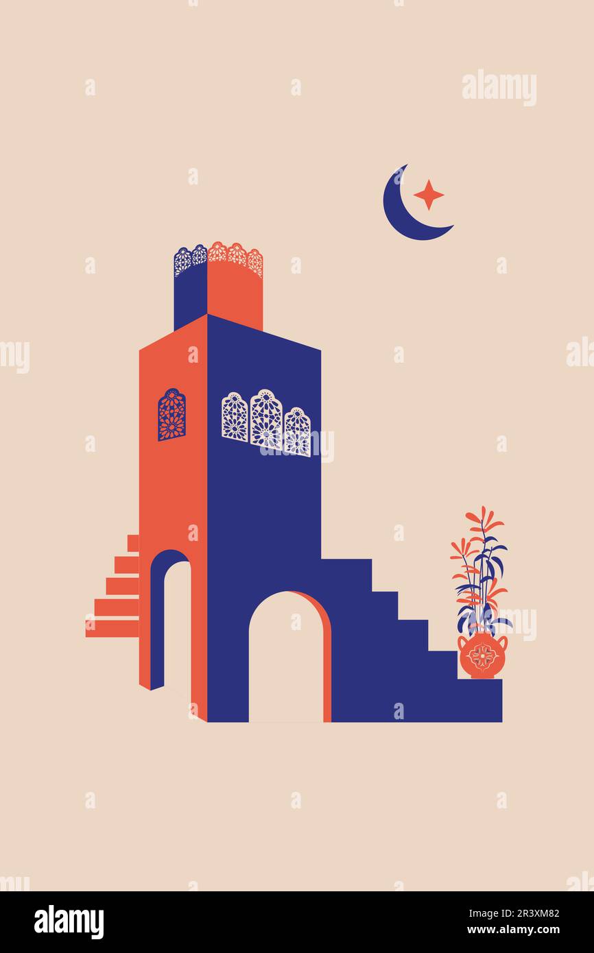 Creative minimalist abstracts. House or mosque facade with water ...