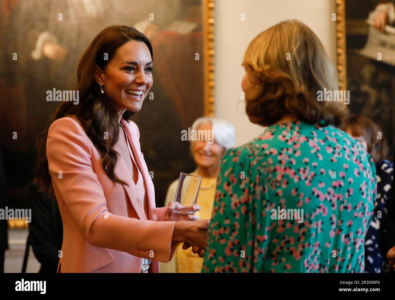 Britain's Kate, the Princess of Wales, meets artists, during a visit to ...