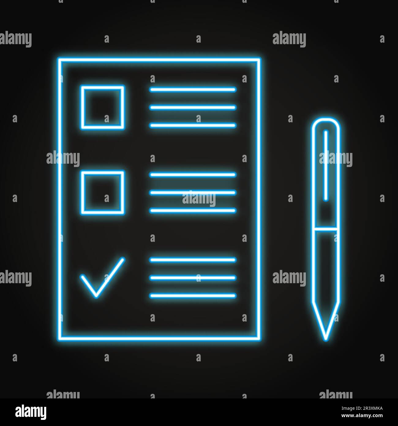 Ballot paper with tick symbol neon icon. Checklist, document with checkbox. Vector illustration ...