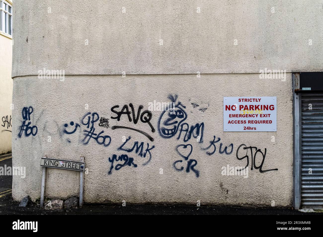 Graffiti Tag sprayed on a wall in Newquay Town centre in Cornwall in ...