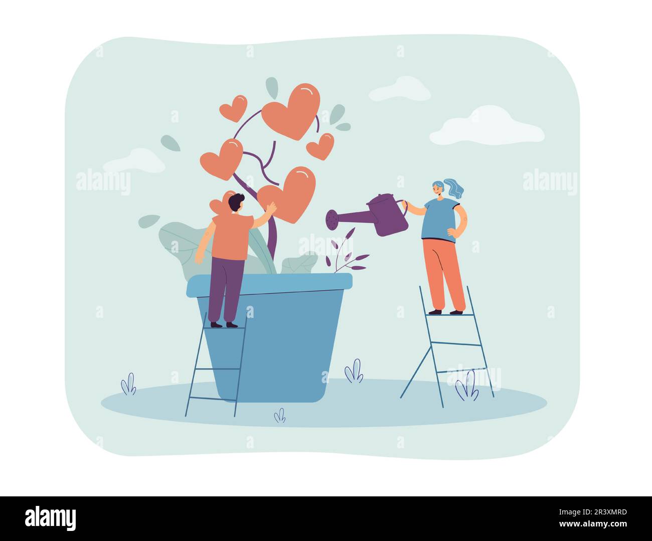 Tiny man and woman growing tree of love together Stock Vector Image ...