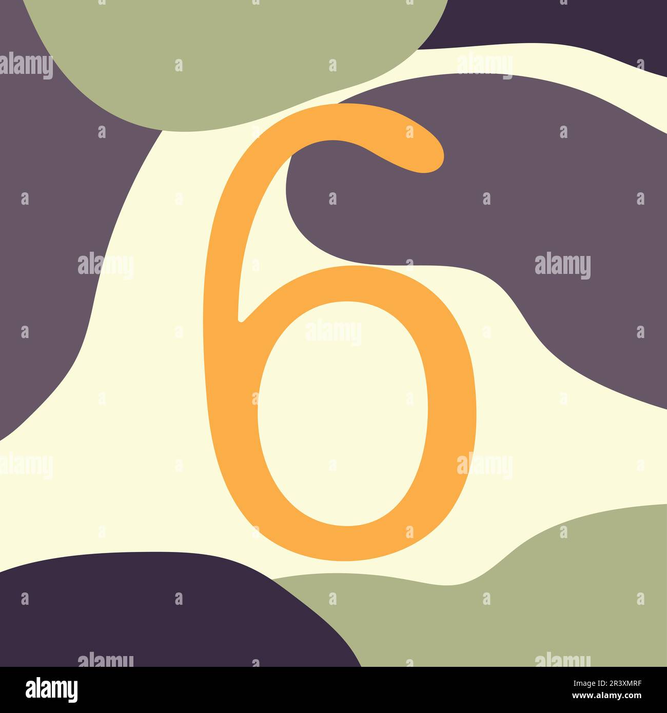 Hand drawn background with number six and abstract shapes. Vector ...