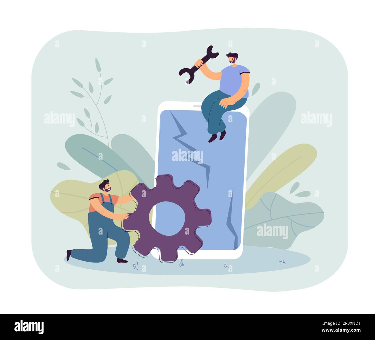 Tiny repairmen with spanner and gear fixing phone Stock Vector Image ...