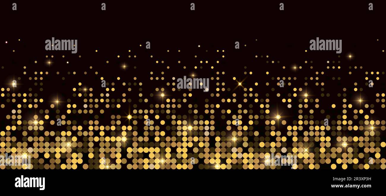 Abstract luxury banner with golden glittering dots on black background ...