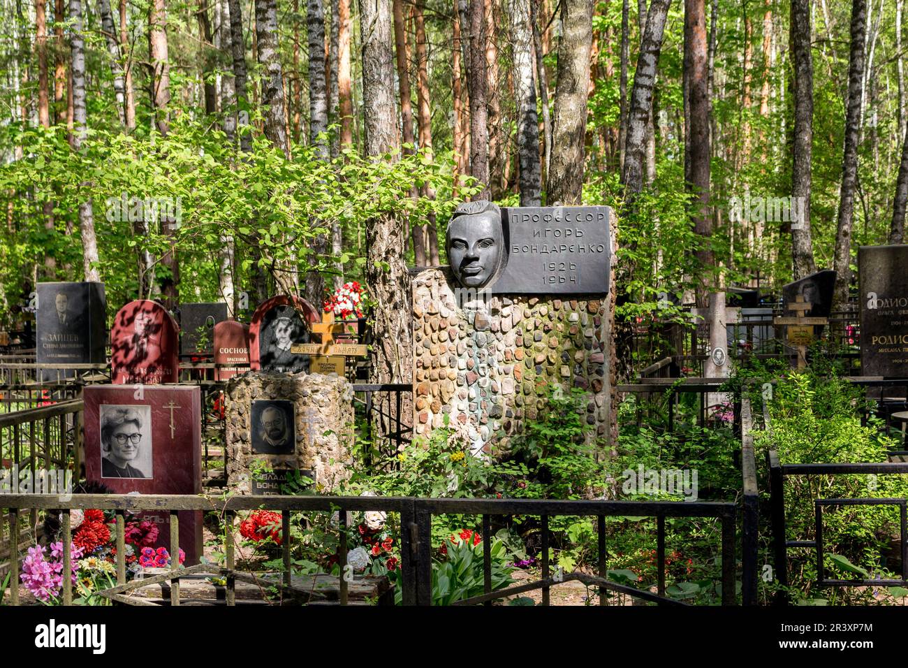 The grave of the Soviet professor I.I. Bondarenko with a bas-relief at ...