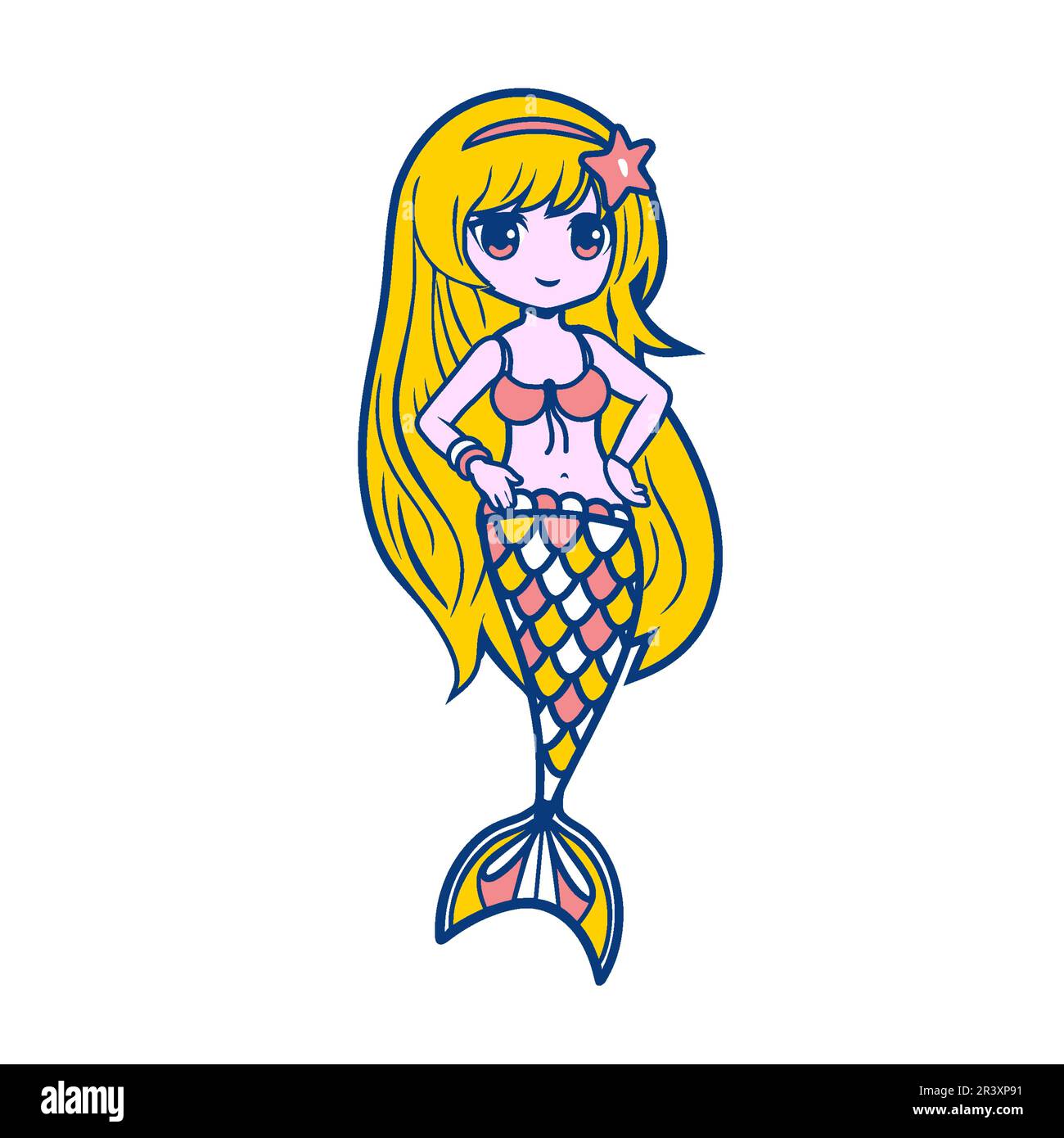 Little mermaid is blonde. Cute little mermaid for design on a white background. Vector ...