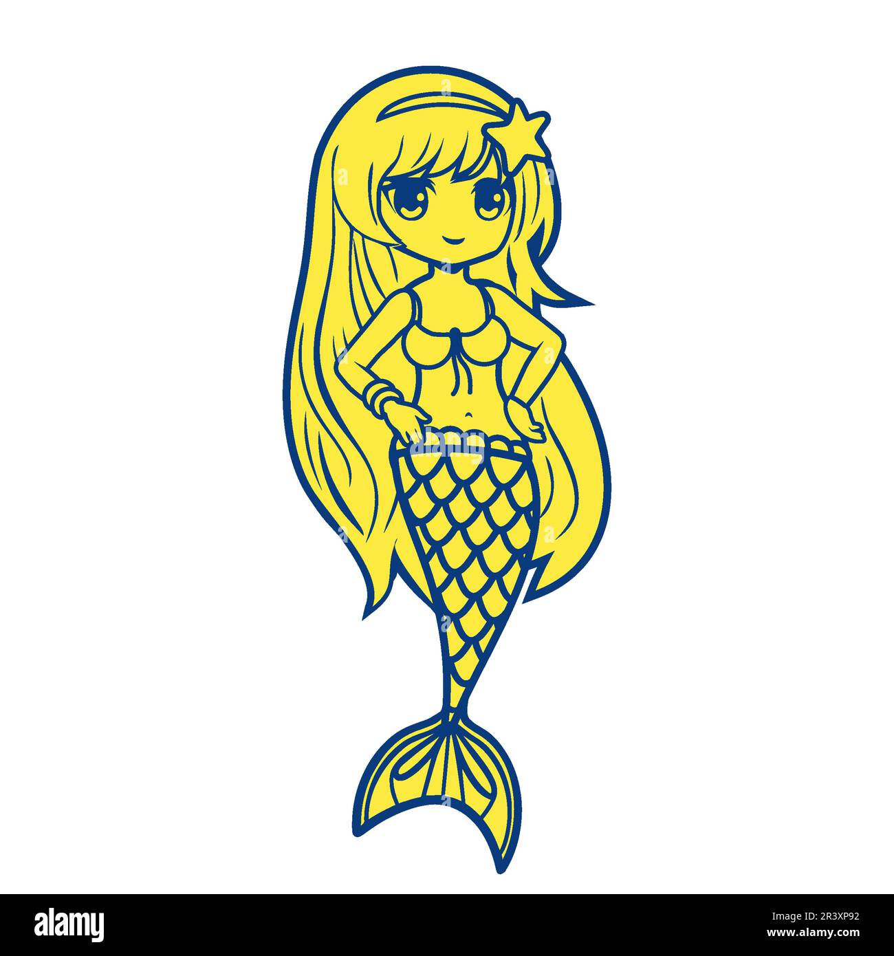 Cute little mermaid for design in two colors on a white background ...