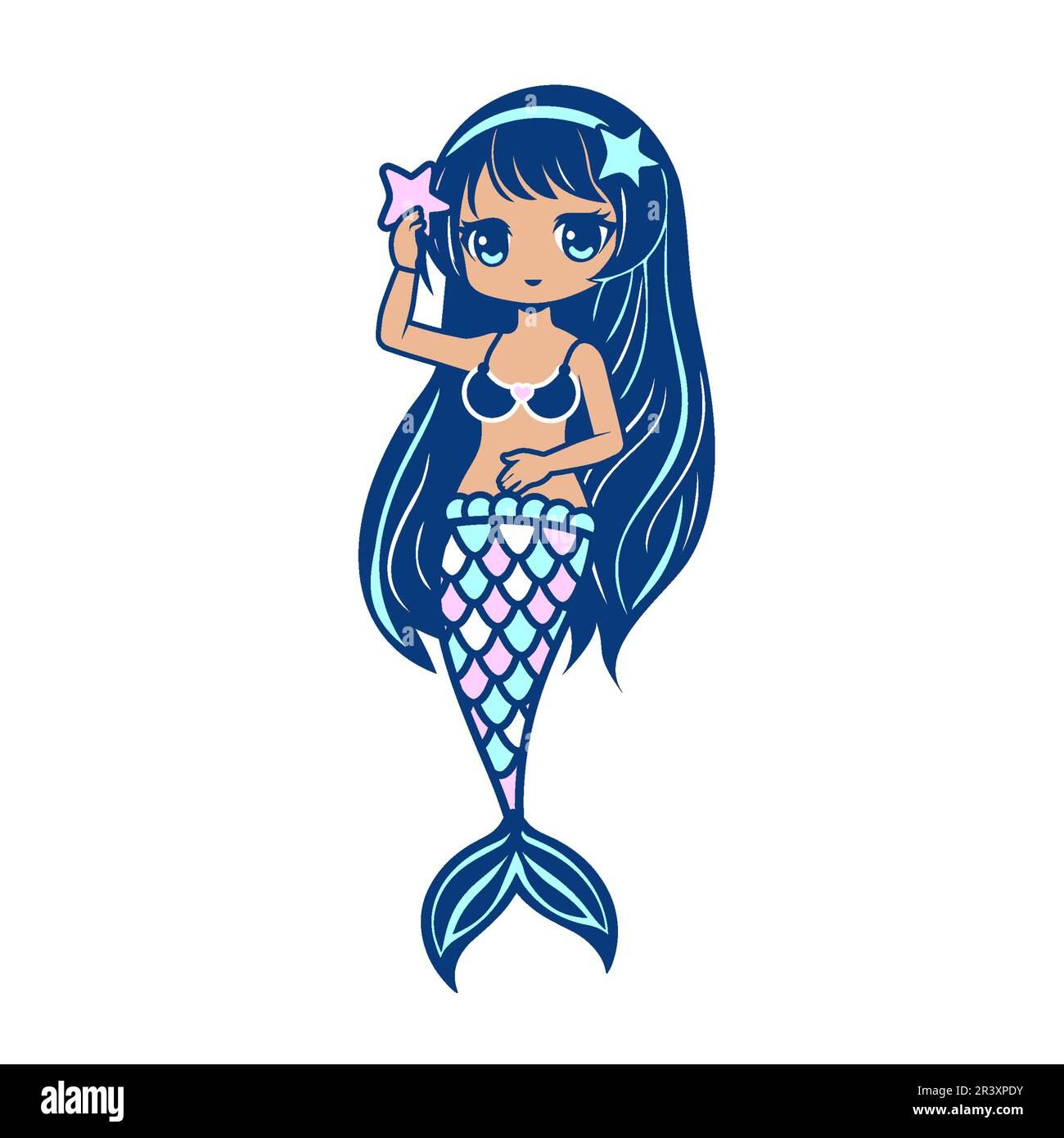 Cute little mermaid with dark skin color on a white background. Vector ...