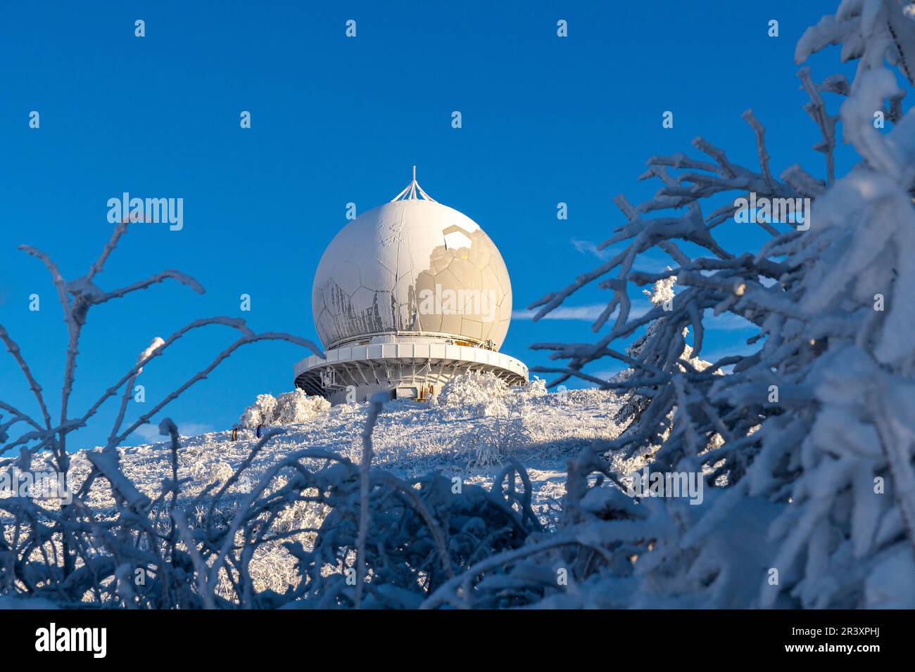 The radome on the snow-covered Wasserkuppe1 Stock Photo - Alamy