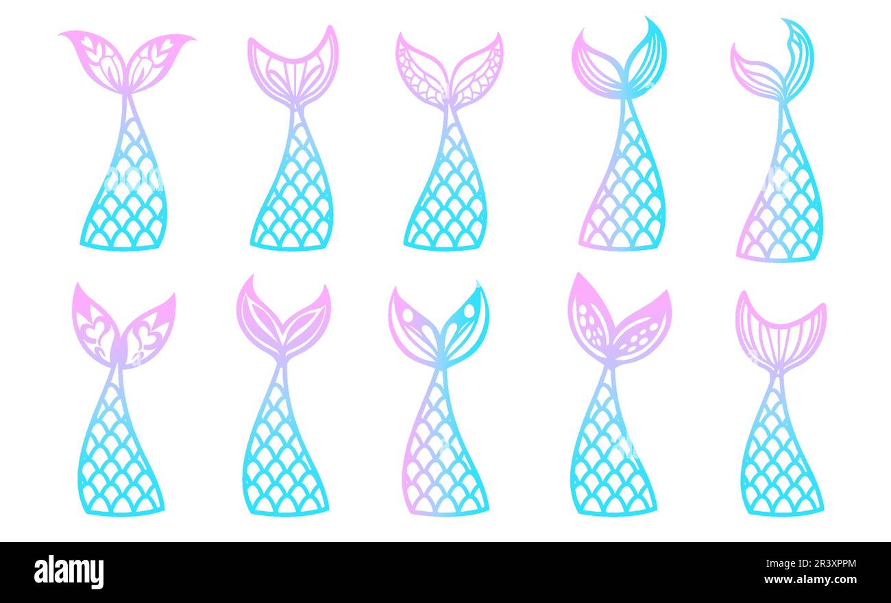 Set Of Pink And Blue Mermaid Tails Tail With Mermaid Scales For Design Vector Illustration