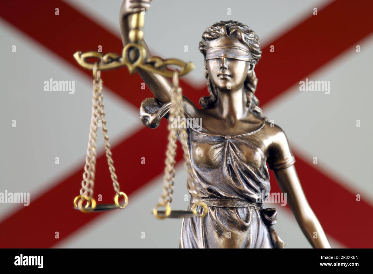 Symbol of law and justice with Alabama State Flag. Close up Stock Photo ...