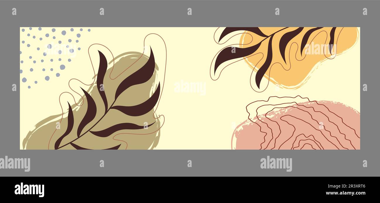 Handmade background layout with arbitrary shapes, plant elements and ...