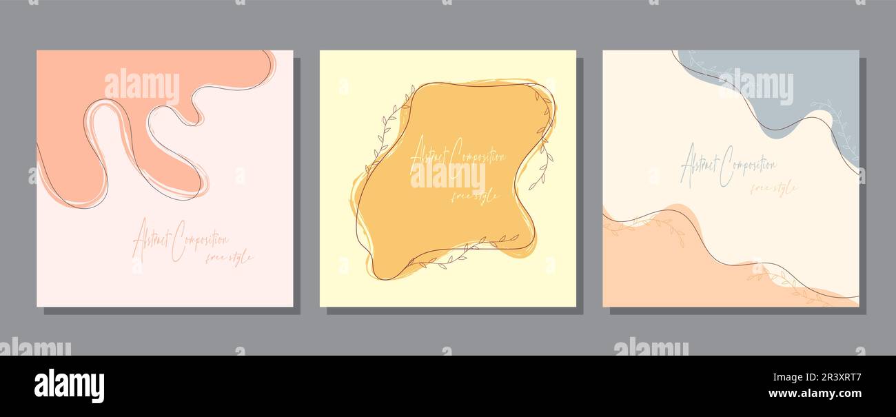 Handmade background layout with arbitrary shapes, plant elements and ...