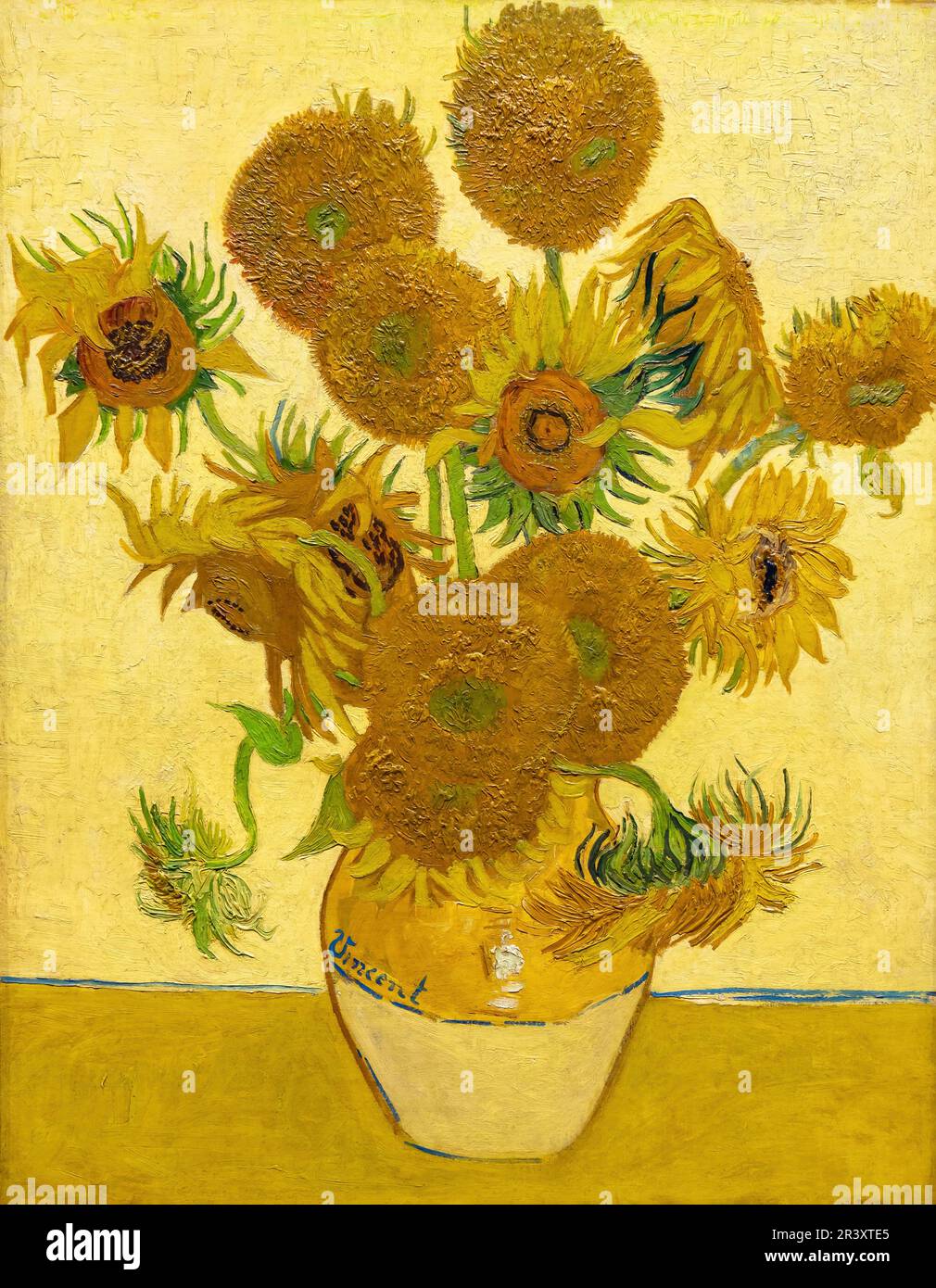 The famous picture bouquet of sunflowers in a vase, still life ...