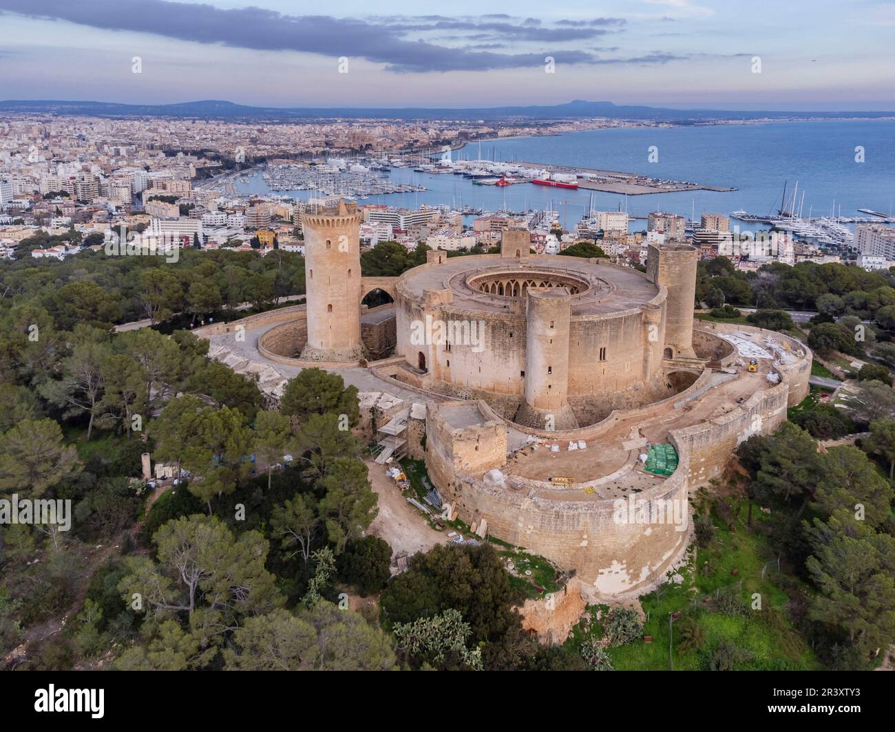 Bellver castle on the bay of Palma, Majorca, Balearic Islands, Spain ...