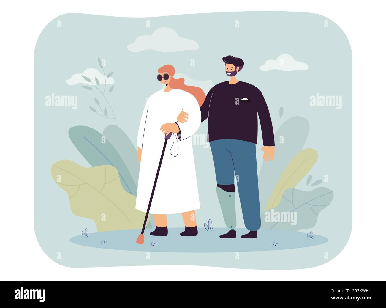 Man with prosthetic leg walking with blind woman Stock Vector Image ...