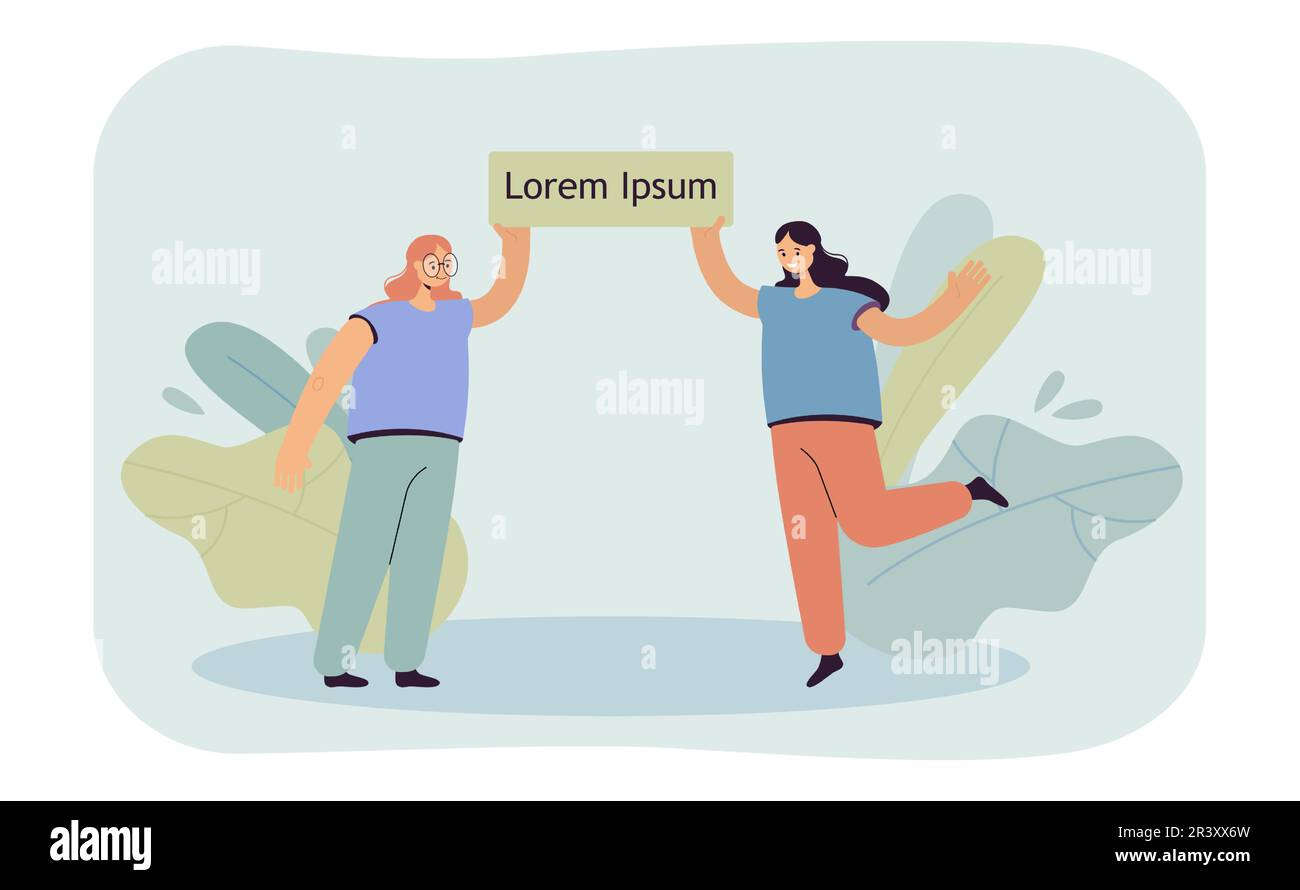 Happy girls holding sign together Stock Vector Image & Art - Alamy