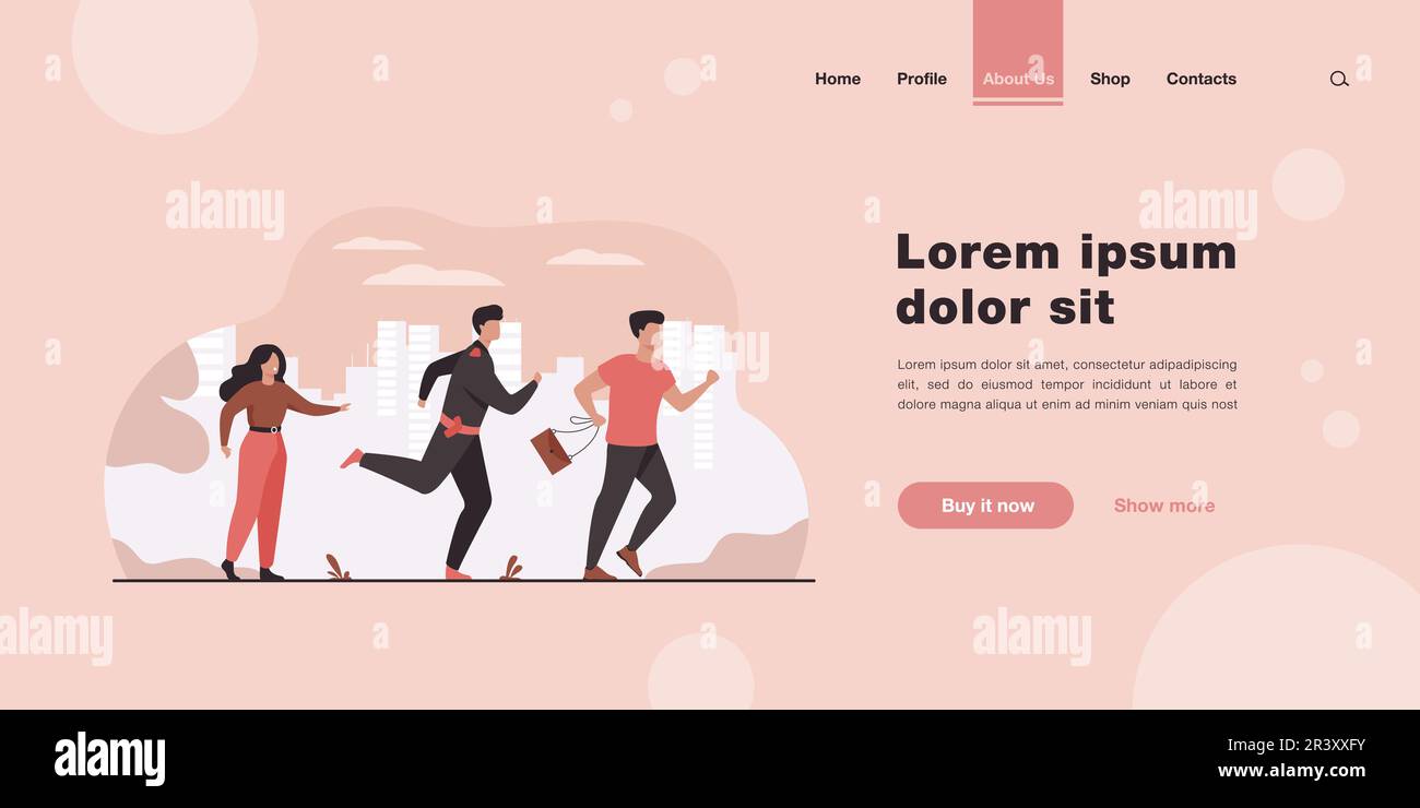 Thief holding stolen bag and running from male cop Stock Vector Image ...