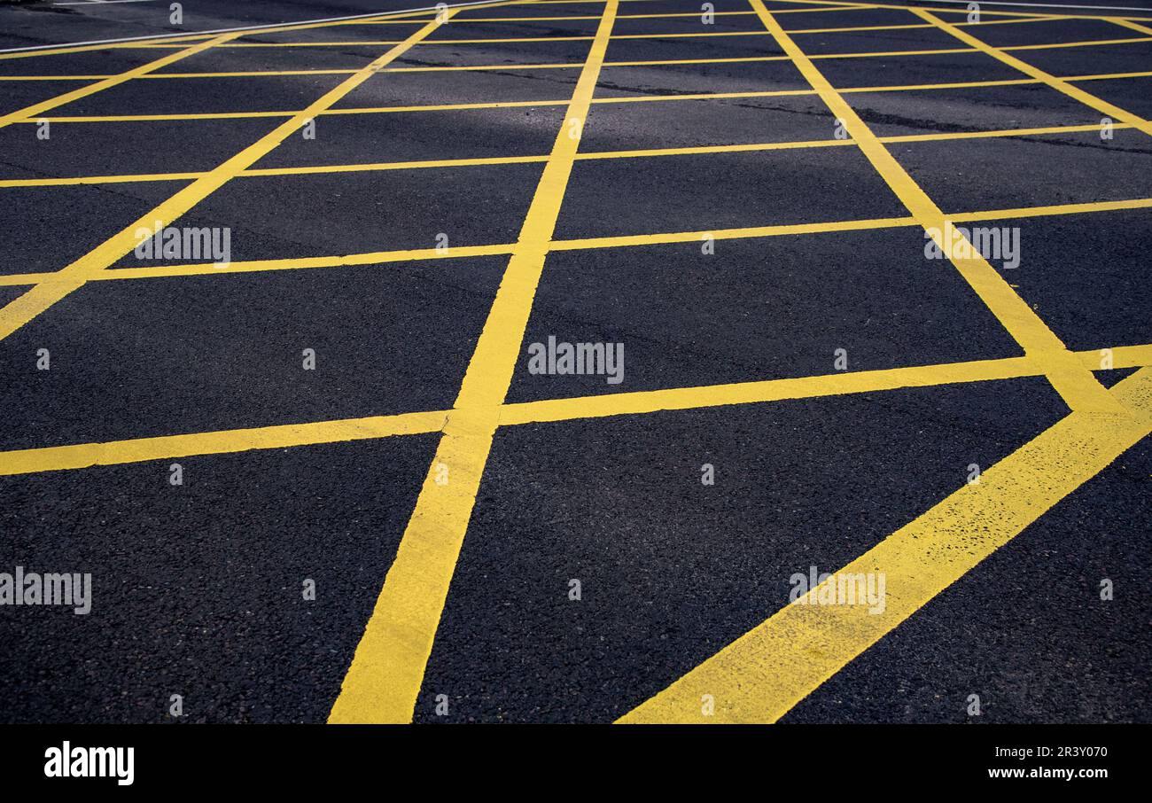 Square lane signs on crossroad in asphalt highway Stock Photo - Alamy