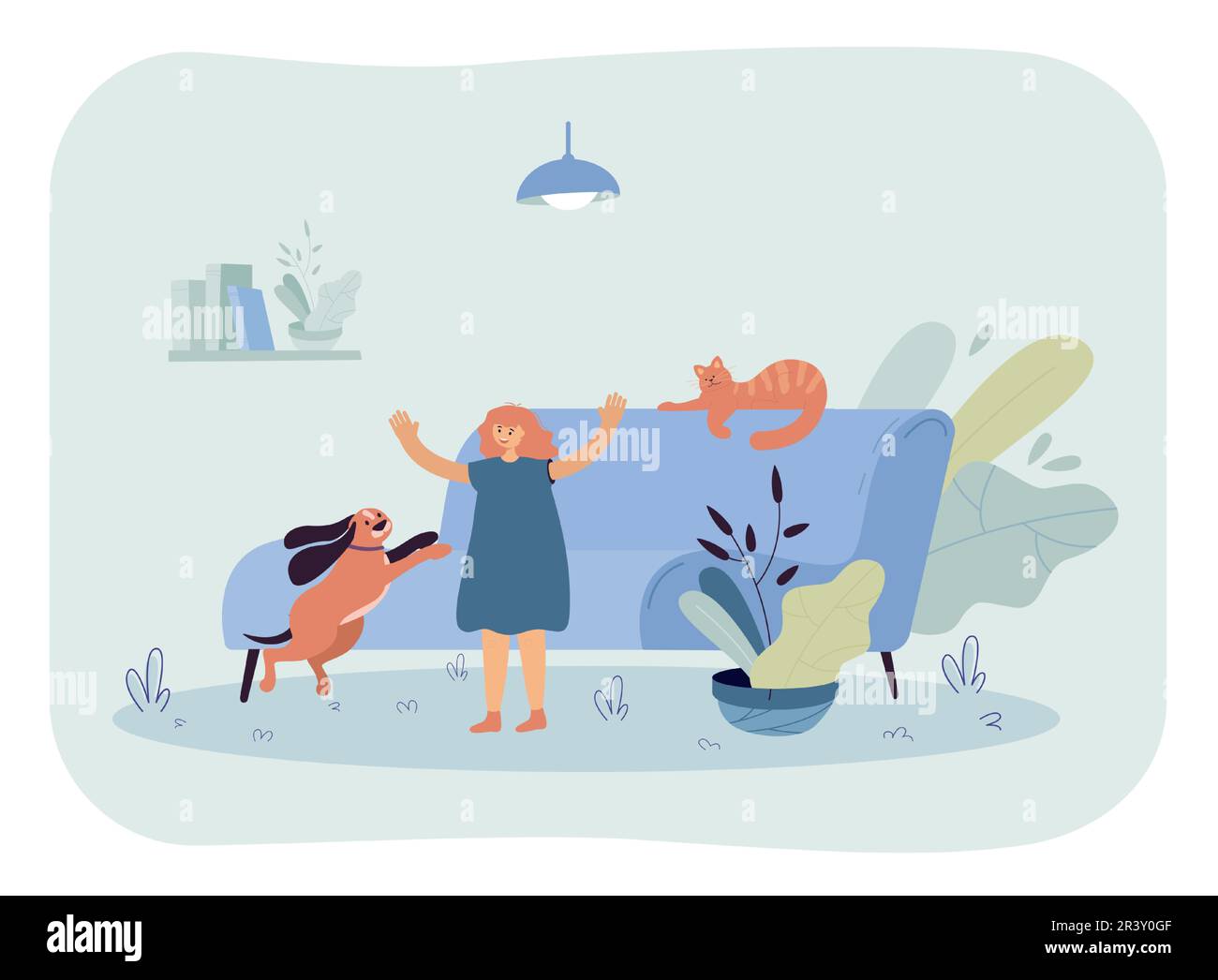 Little girl playing with pets at home Stock Vector Image & Art - Alamy