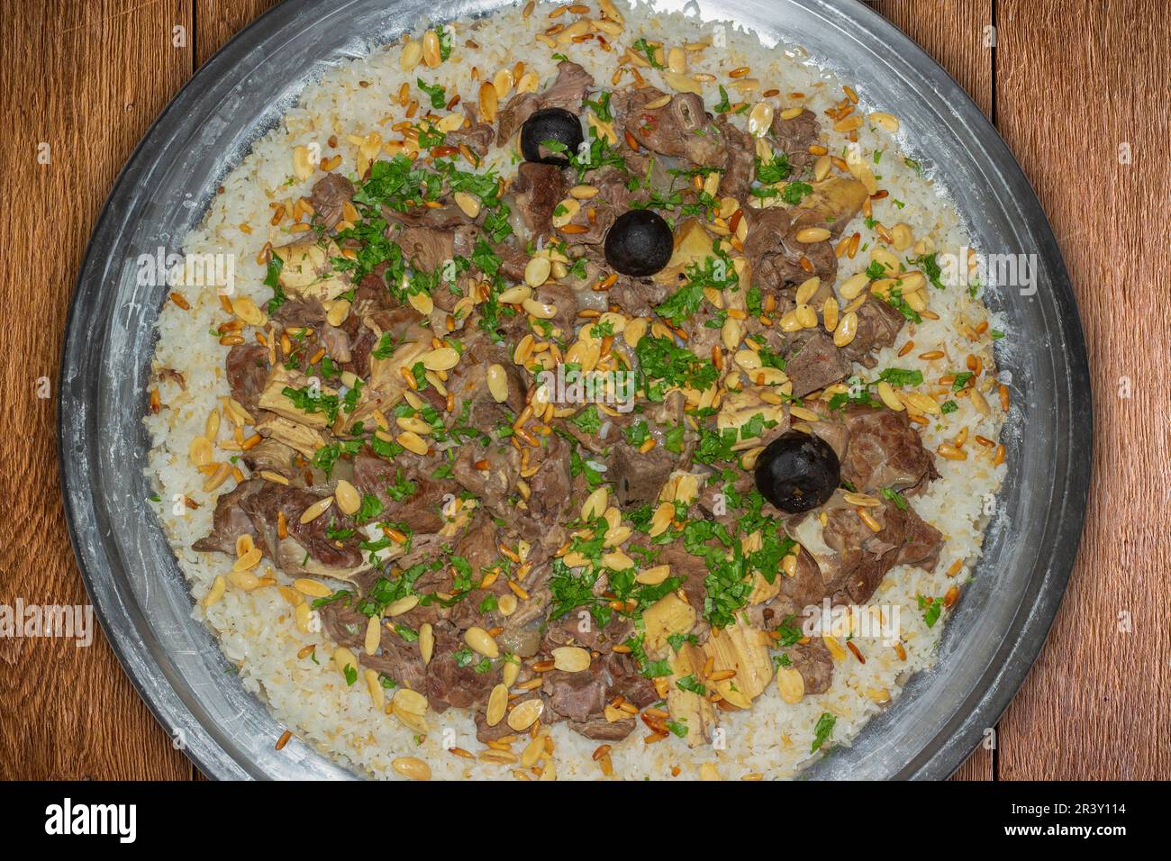 camel meat with rice traditional Arab food main course restaurant lunch ...